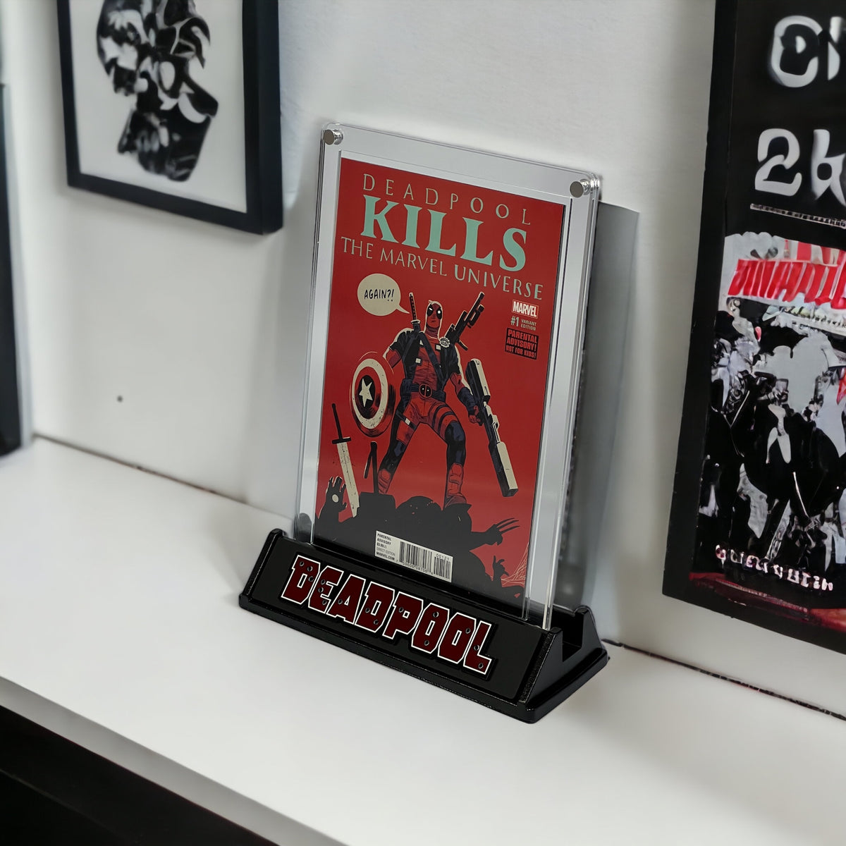 Deadpool Comic Stand (with Bullet holes) – Red Wolf Collectibles