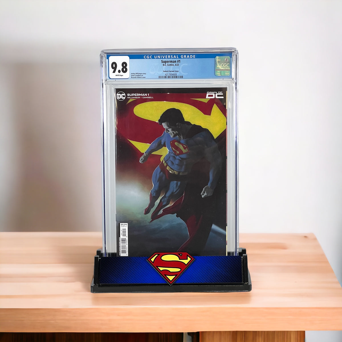 Superman Comic Stand (Blue with "S" Logo) – Red Wolf Collectibles